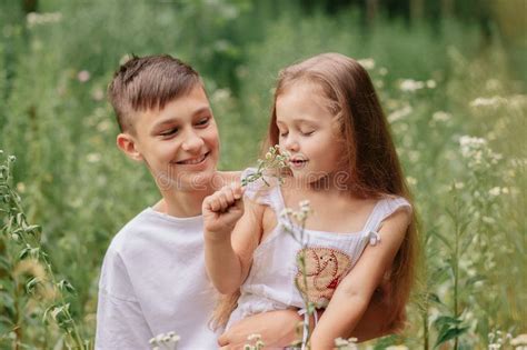 Hermano Y Hermana En La Pradera De Verano Imagen De Archivo Imagen De Hermana Familia