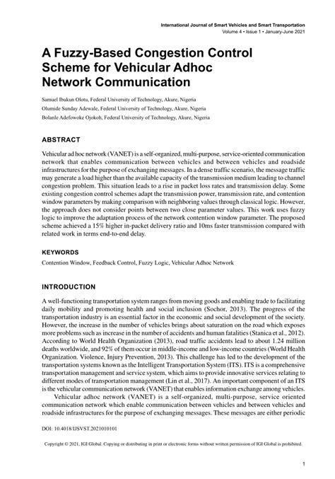 Pdf A Fuzzy Based Congestion Control Scheme For Vehicular Adhoc