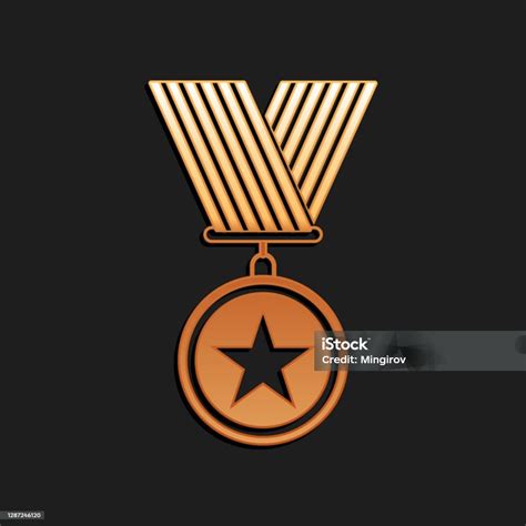 검은 색 배경에 고립 된 별 아이콘과 금메달 우승자 업적 기호 수상 메달 긴 그림자 스타일 벡터 1위에 대한 스톡 벡터 아트 및