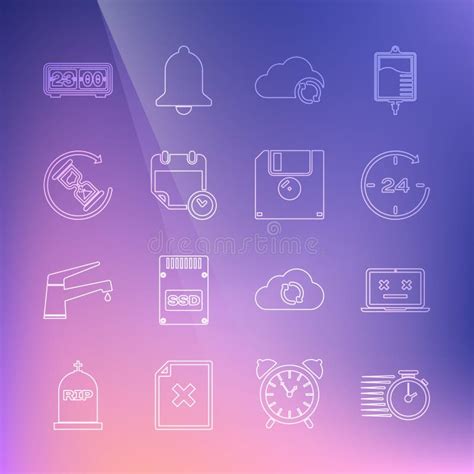 Set Line Stopwatch Dead Laptop Clock 24 Hours Cloud Sync Refresh Calendar And Clock Waiting