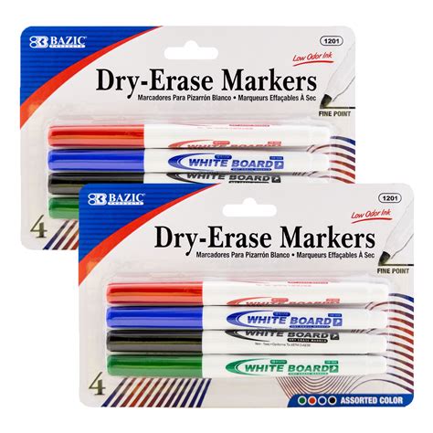 BAZIC Dry Erase Marker Assorted Color Fine Tip Whiteboard Markers 4 Pack 2 Packs Walmart