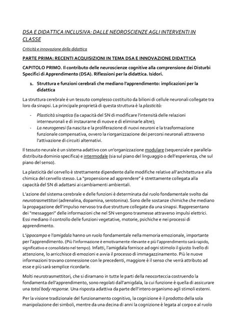 Riassunto Del Libro Dsa E Didattica Inclusiva Sintesi Del Corso Di
