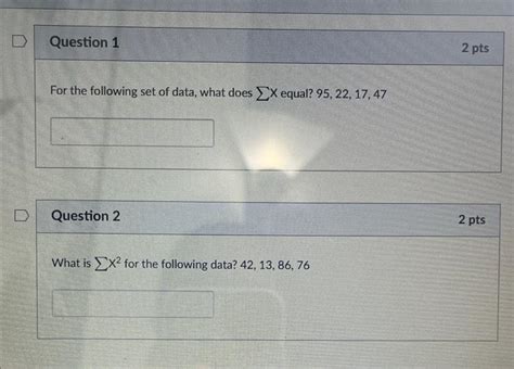 Solved For The Following Set Of Data What Does ∑x Equal