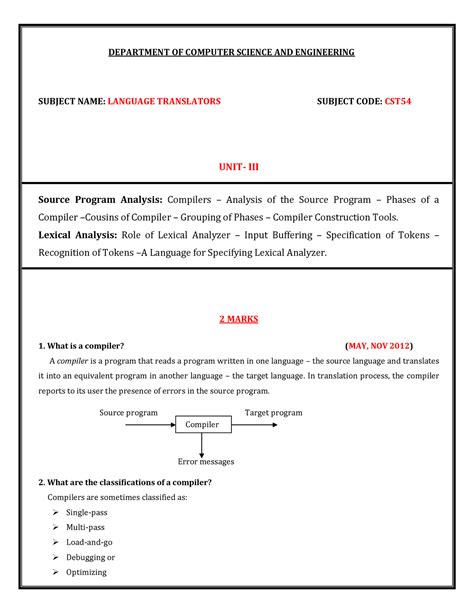 Ltu3 Source Program Analysis Compilers Analysis Of The Source
