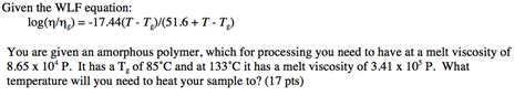 Solved Given The Wlf Equation Logηη 17447 75 16