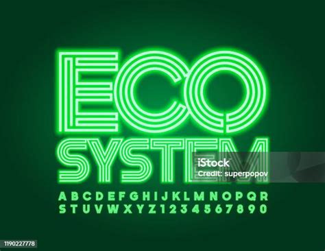 벡터 밝은 기호 에코 시스템입니다 네온은 알파벳 문자와 숫자를 조명 0명에 대한 스톡 벡터 아트 및 기타 이미지 0명 건강한 생활방식 광고 Istock