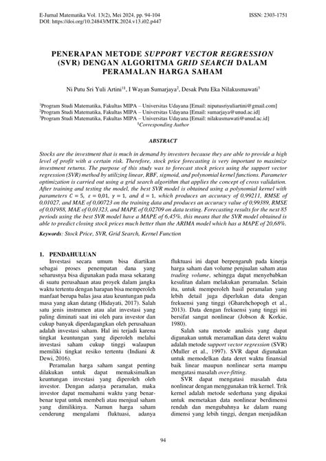 Pdf Penerapan Metode Support Vector Regression Svr Dengan Algoritma