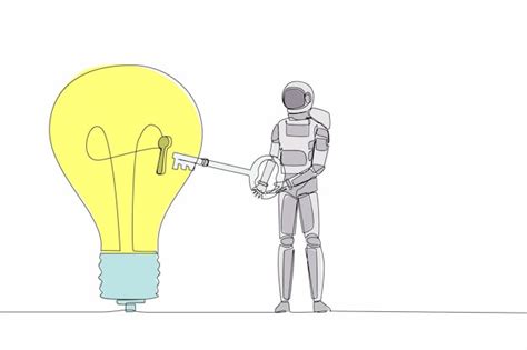 Premium Vector Single One Line Drawing Astronaut Puts A Big Key Into