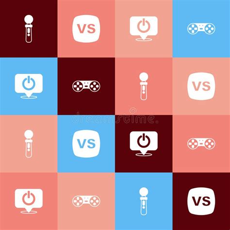 Set Pop Art Vr Controller Game Vs Versus Battle Power Button And Game Or Joystick Icon Vector
