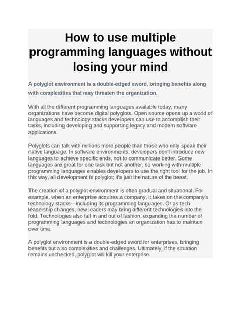 How To Use Multiple Programming Languages Without Losing Your Mind