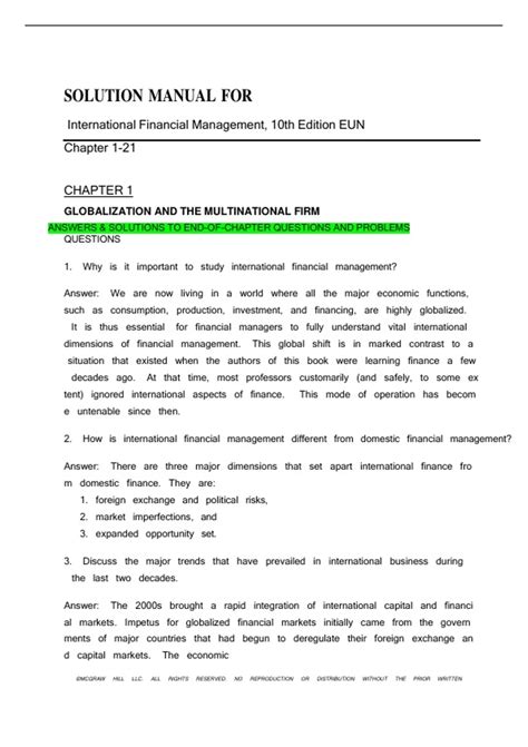 Solution Manual For International Financial Management 10th Edition Eun Chapter 1 21 Chapter 1