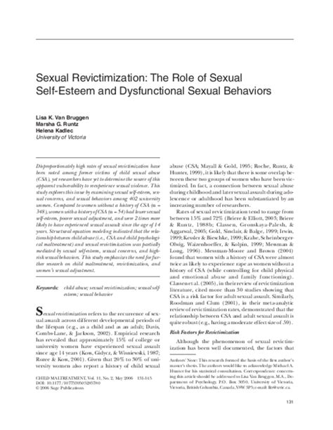 Pdf Sexual Revictimization The Role Of Sexual Self Esteem And Dysfunctional Sexual Behaviors