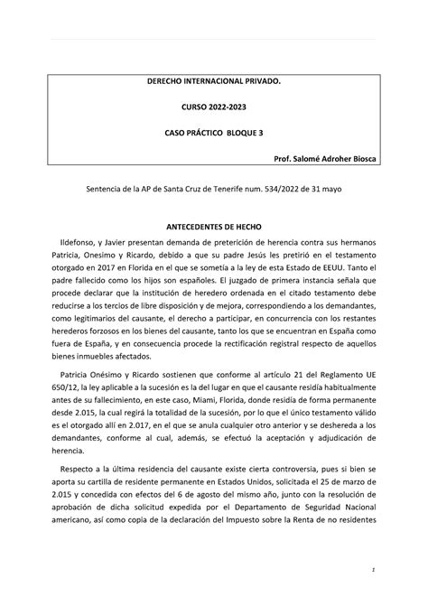 Caso PrÁ Ctico Bloque 3 Dipr Derecho Internacional Privado Curso