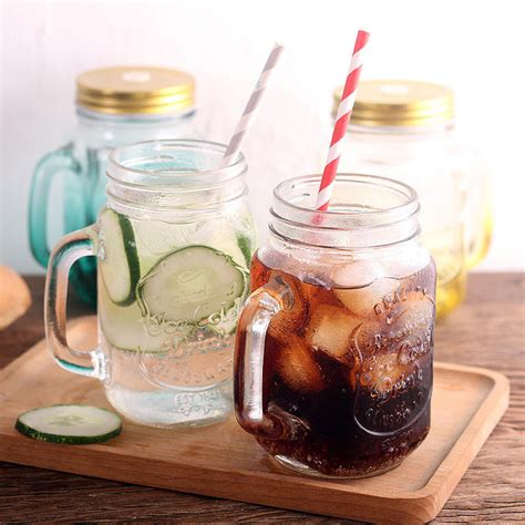500ml Glass Mason Jar With Lid And Handle Colorful Glass Mason Jar