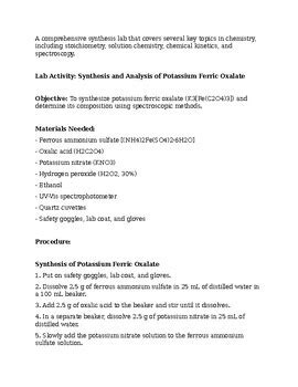 Lab Synthesis And Analysis Of Potassium Ferric Oxalate By Jays Stuff