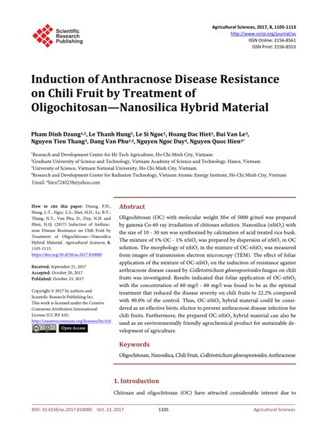 Pdf Induction Of Anthracnose Disease Resistance On Chili Fruit By