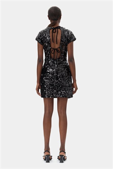 Black Black Velvet Sequins Mini Dress Ganni