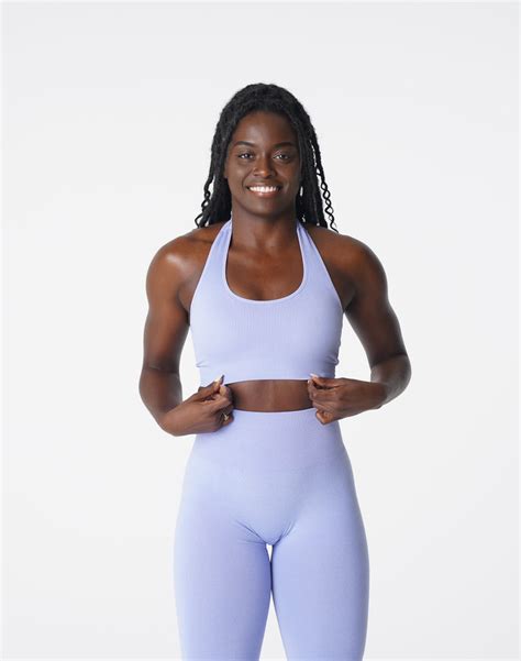 Nvgtn Limitless Ribbed Seamless Halter Bra Periwinkle