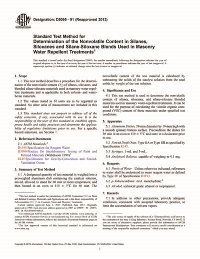 ASTM D5095 91 2013 Standard Test Method For Determination Of The Nonvolatile Content In