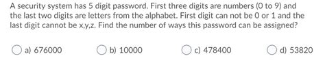 Solved A Security System Has 5 Digit Password First Three