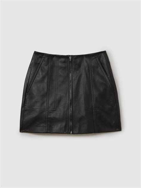 Reiss Leather Zip Front Mini Skirt In Black Reiss