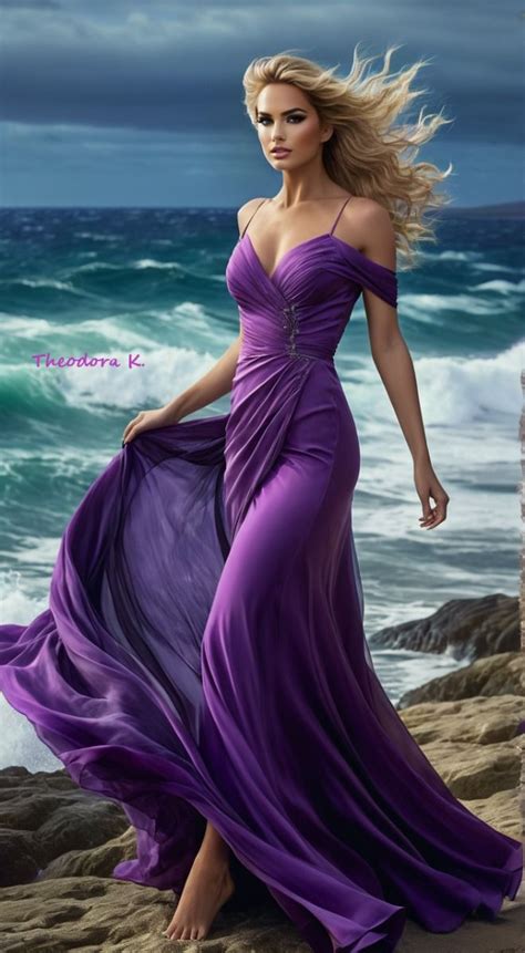 Woman In Long Purple Dress On The Beach In 2024 Cute Prom Dresses