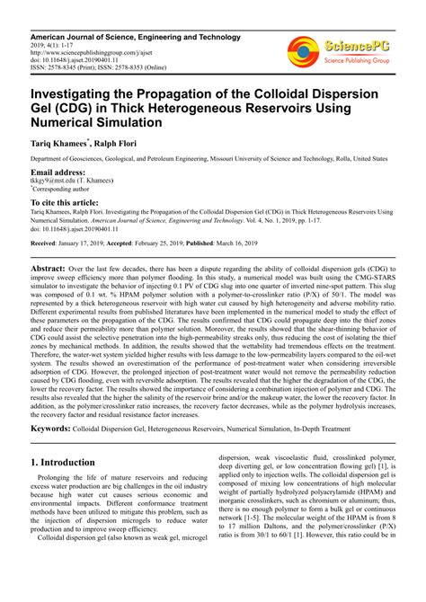 Pdf Investigating The Propagation Of The Colloidal Dispersion Gel