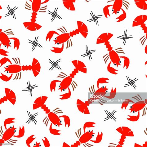 현대 빨간 랍스터 원활한 패턴 벡터 Eps10 패션 직물 직물 직물 벽지 커버 웹 포장 및 모든 인쇄를위한 디자인 갈고리 발톱에 대한 스톡 벡터 아트 및 기타 이미지