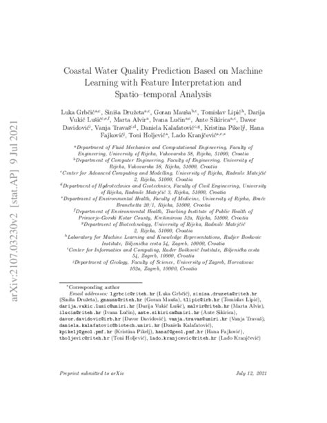 Pdf Coastal Water Quality Prediction Based On Machine Learning With Feature Interpretation And