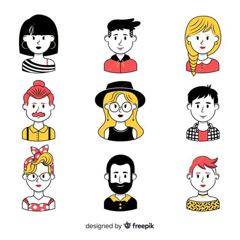 손으로 그린 사람들 아바타 모음 무료 벡터