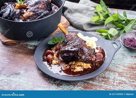Modern Style Traditional Braised Slow Cooked Lamb Shank In Red Wine