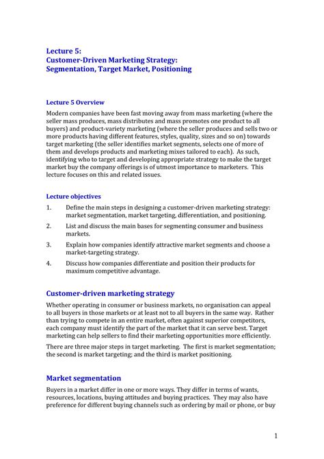 Marketing Fundamentals Lecture 5 Summary Notes Mark1012 Marketing Fundamentals Unsw