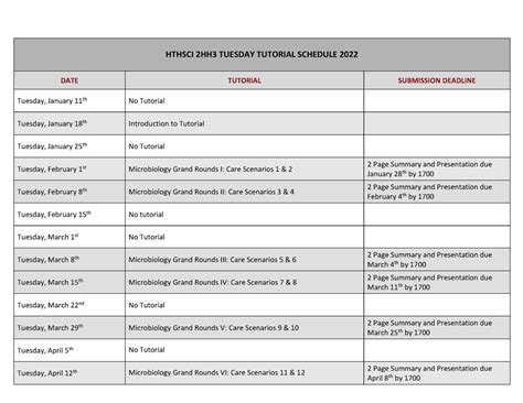 Hth Sci 2hh3 Tutorial Schedule Hthsci 2hh3 Tuesday Tutorial Schedule
