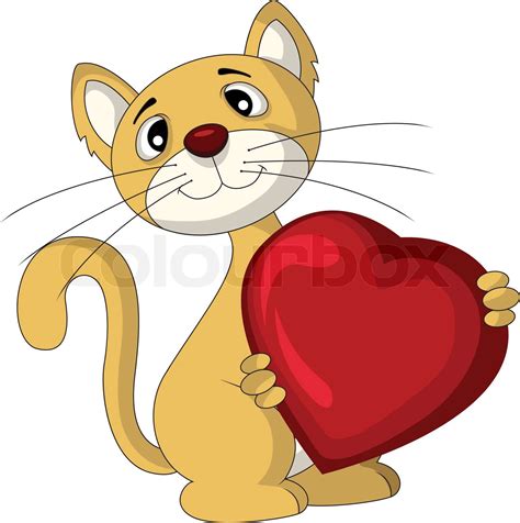 Cat Holding Love Heart Stock Vector Colourbox