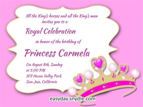Princess Birthday Invitation Wording Easyday