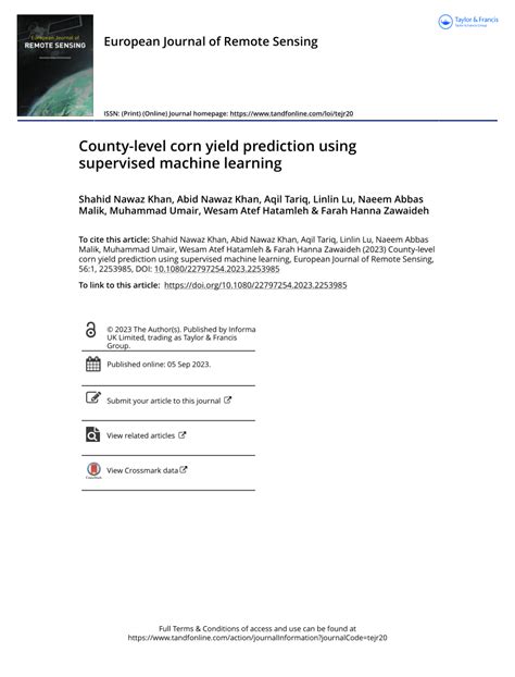 Pdf County Level Corn Yield Prediction Using Supervised Machine Learning