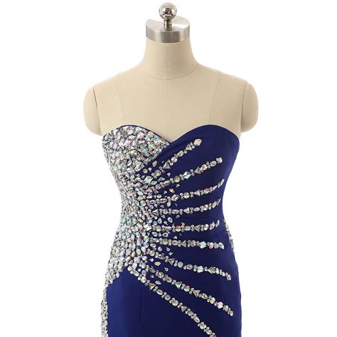 Royal Blue Sweetheart Mermaid Crystals Prom Dresses Long Women Party