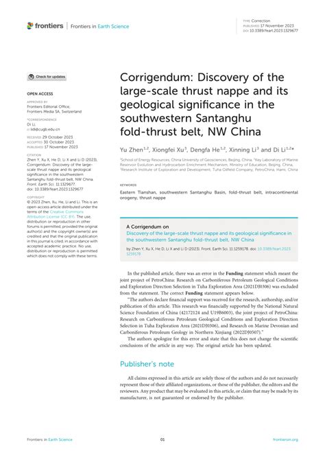Pdf Corrigendum Discovery Of The Large Scale Thrust Nappe And Its