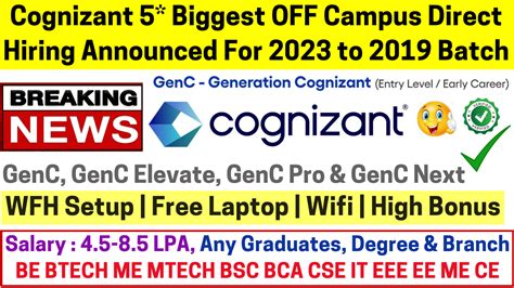 Cognizant Started Off Campus Drive Genc Junior Data Analyst Trainee Be Btech Any