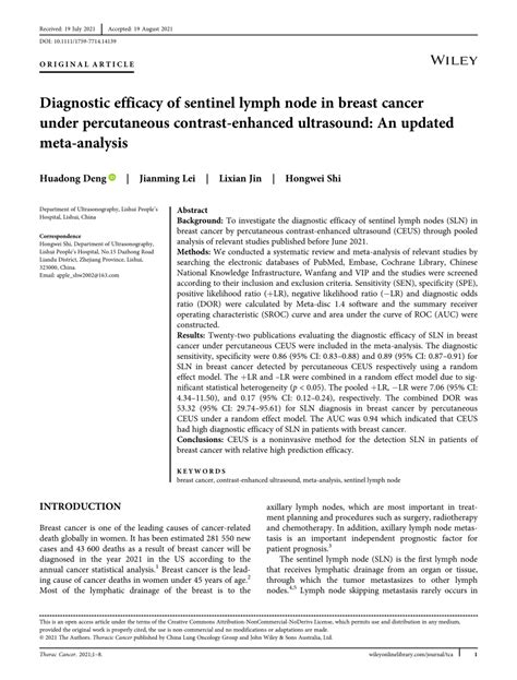 Pdf Diagnostic Efficacy Of Sentinel Lymph Node In Breast Cancer Under