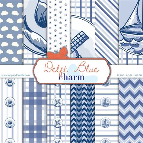 Printable Delft Blue Themed Digital Paper Pack Instant Downloadable