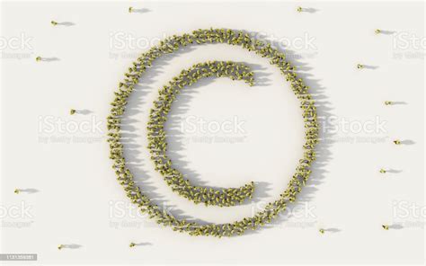 사람들의 큰 그룹은 소셜 미디어와 흰색 바탕에 커뮤니티 개념에 저작권 기호를 형성 위의 군중 그림의 3d 기호 함께 모여 3차원 형태에 대한 스톡 사진 및 기타 이미지