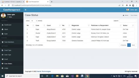 Court Case Management System In PHP And MySQL