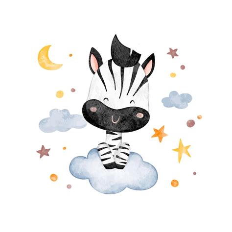Premium Vector Watercolor Illustration Zebra And Cloud With Stars And