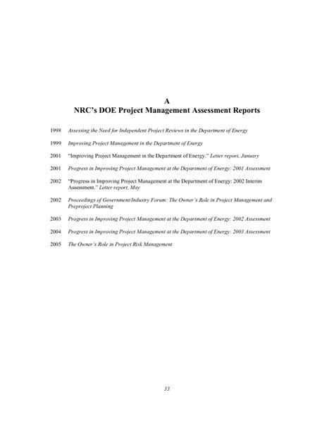Appendix A Nrcs Doe Project Management Assessment Reports Measuring Performance And