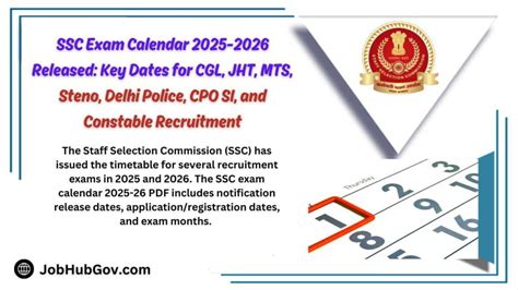 Ssc Exam Calendar 2025 2026 Released Ssc Cgl Jht Mts