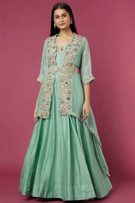 Blue Embroidered Anarkali Set By Usha Bagri At Pernias Pop Up Shop 2025