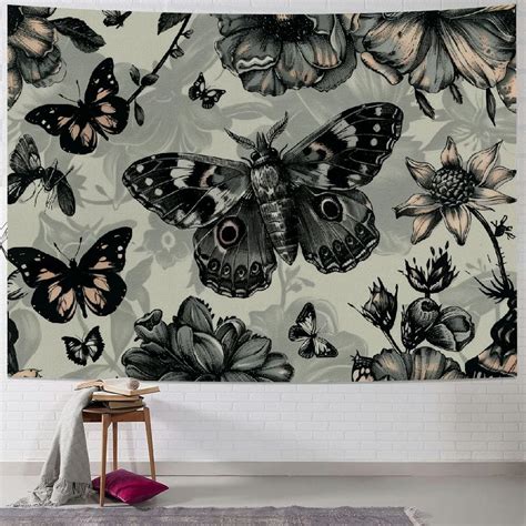 ONETECH Skull Moth Wall Hanging Tapestry Vintage Black Gothic Retro