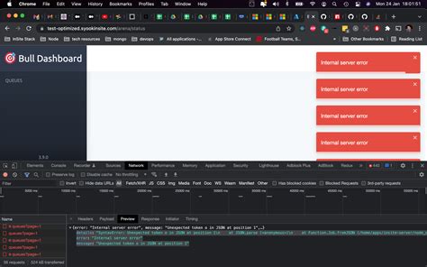 Internal Server Error When Trying To Load Arena To Check The Jobs