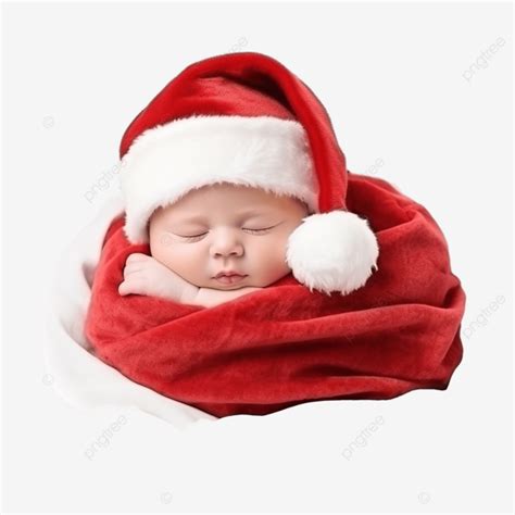 크리스마스 산타클로스 의상을 입은 사랑스러운 갓난 아기가 흰 시트 위에서 자고 있다 잠자는 아기 아기 모자 신생아 Png 일러스트 및 이미지 에 대한 무료 다운로드